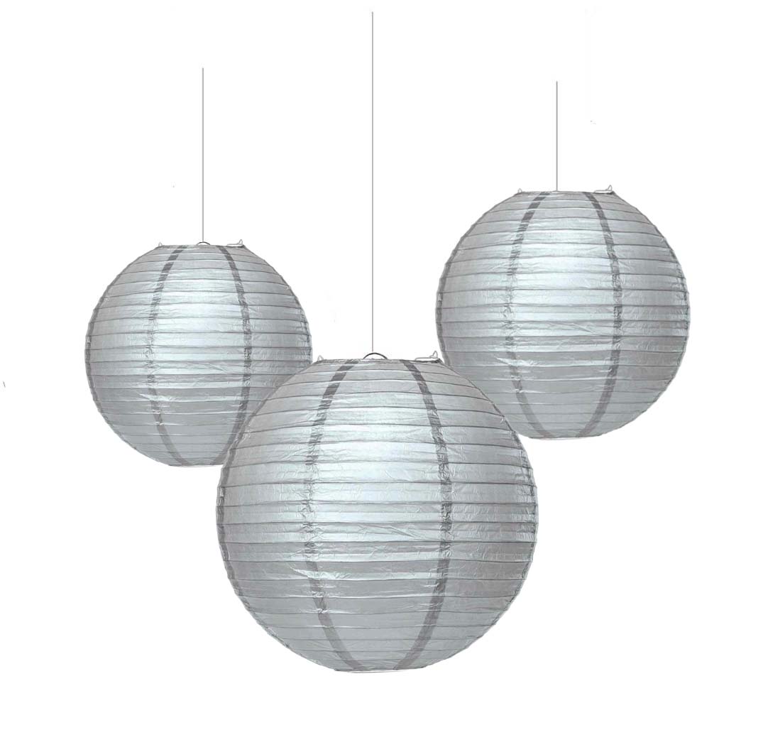 3-Pieces Silver LED Paper Lanterns – Party Decoration – Party Time Dubai