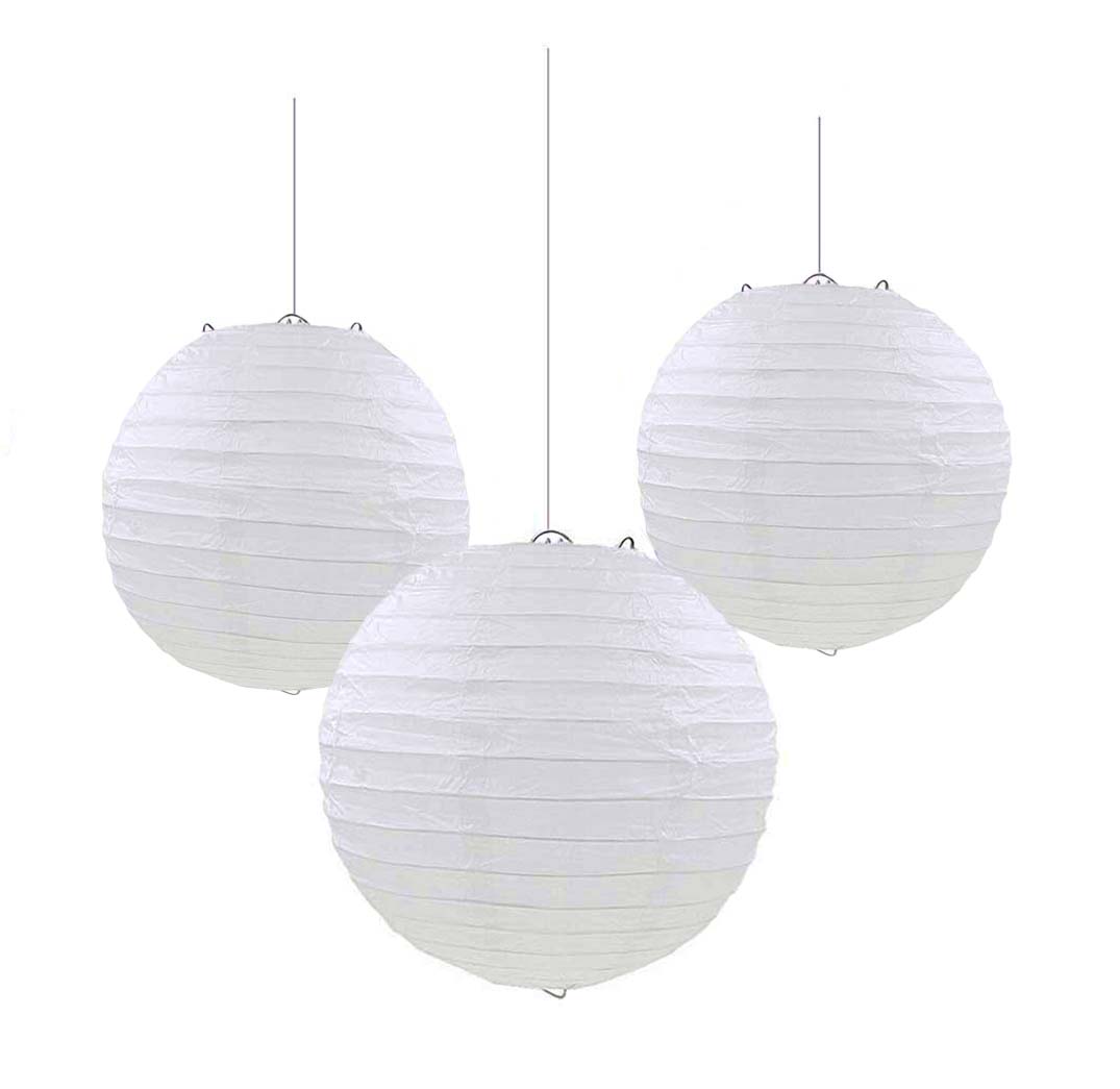 3-Pieces White LED Paper Lanterns – Party Decoration – Party Time Dubai