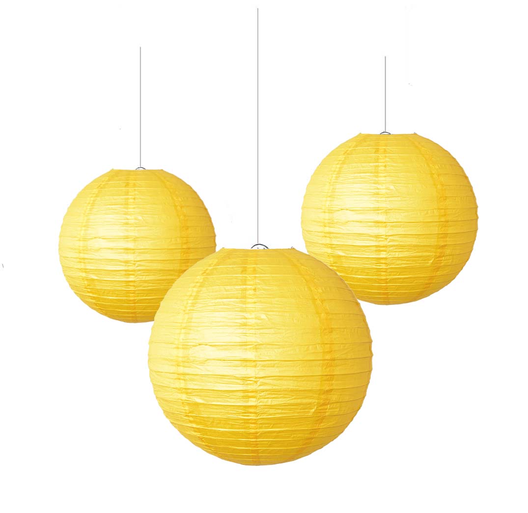 3-Pieces Yellow LED Paper Lanterns – Party Decoration – Party Time Dubai
