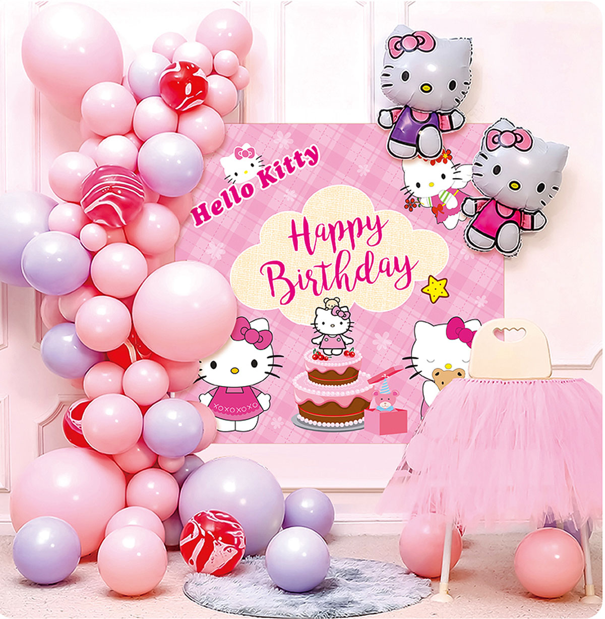 49-Pieces DIY Hello Kitty Birthday Party Decoration, Hello Kitty Theme ...