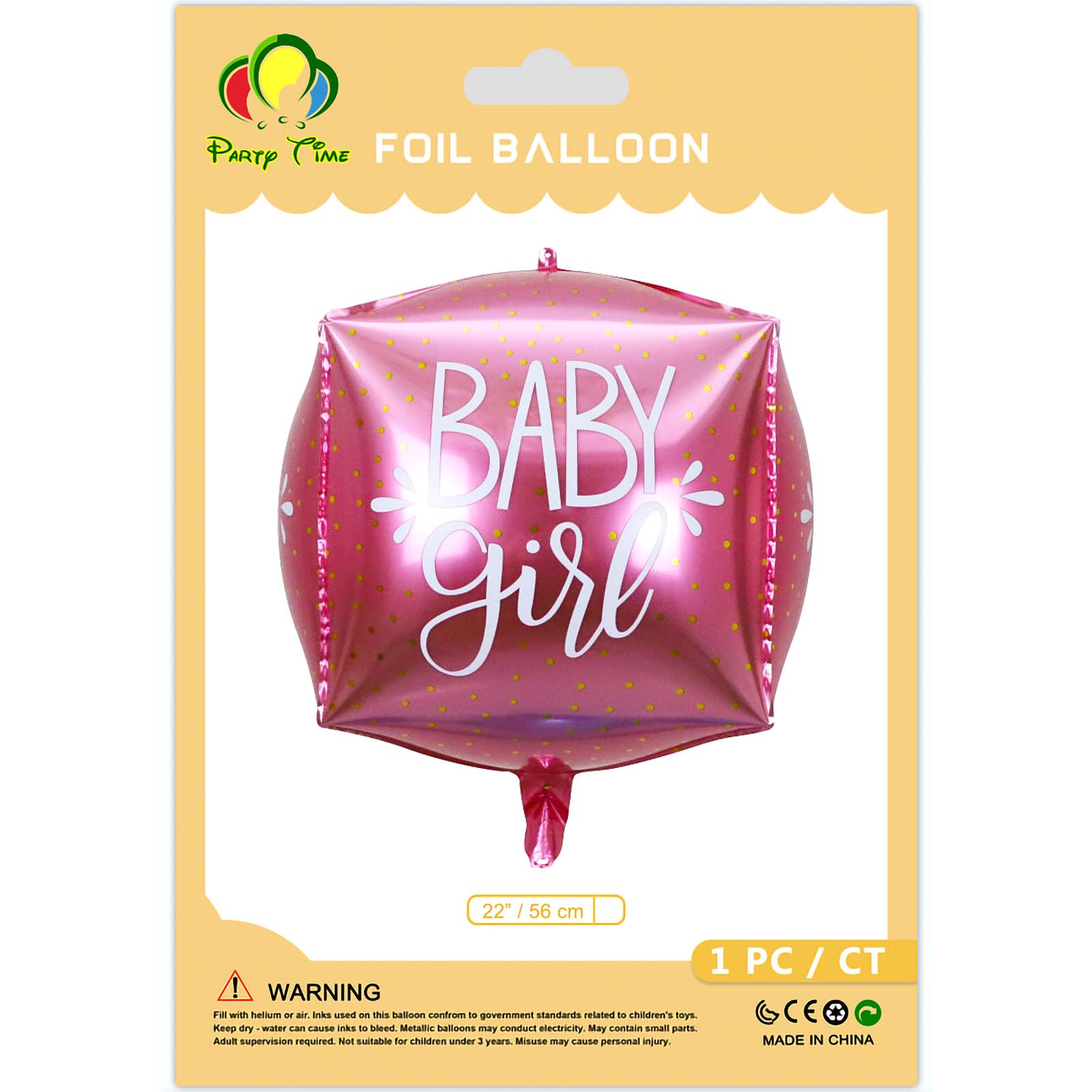 1 Piece 22″ Baby Girl 4D Cube Foil Balloon – Party Time Dubai
