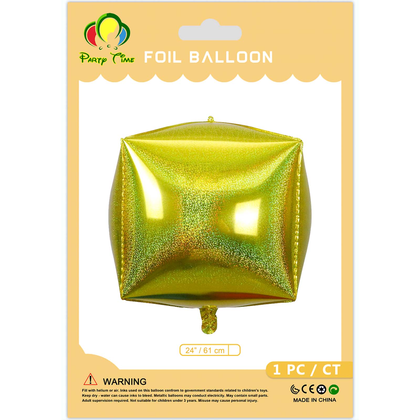 1 Piece 24″ Gold Holographic 4D Cube Foil Balloon – Party Time Dubai