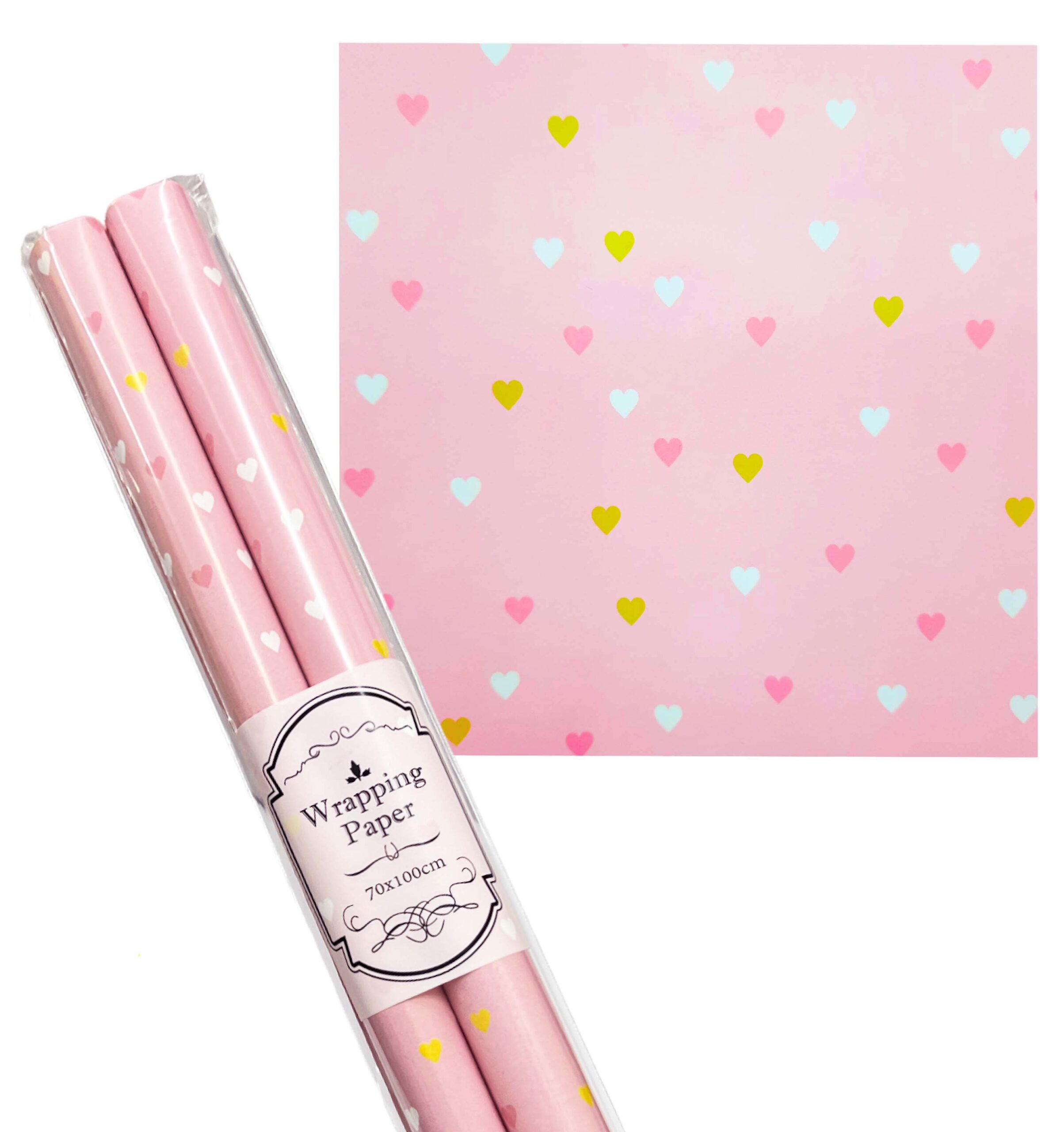 2 Rolls of 70x100cm Gift Wrapping Paper, Hearts Design – Pink – Party ...