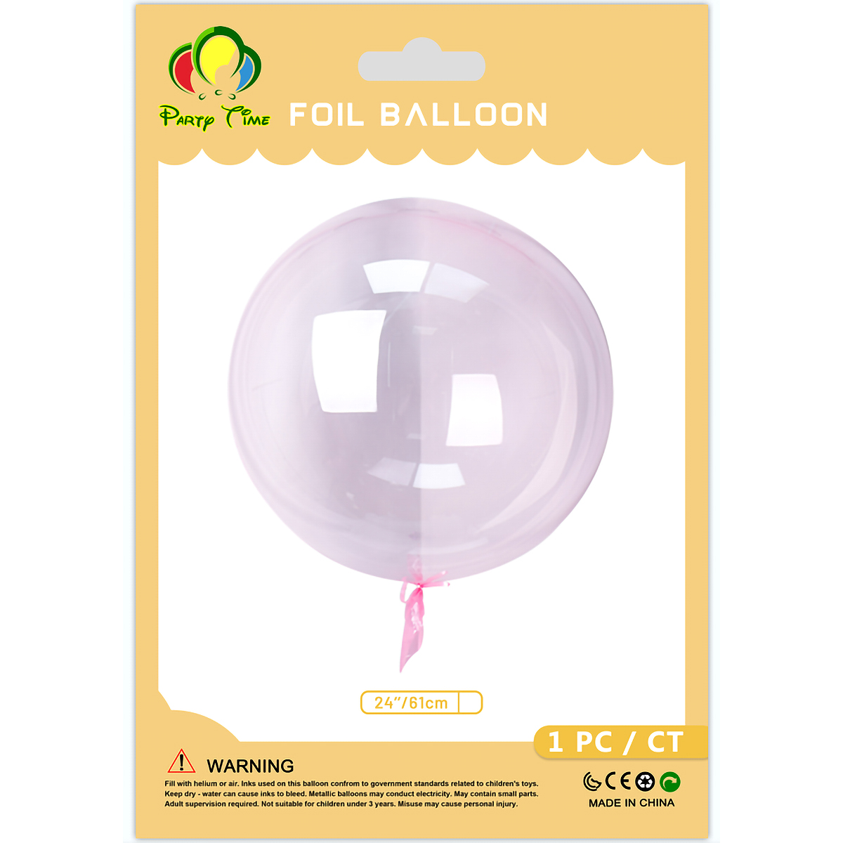 1pc 24inch Clear Bobo Balloons, Bubble Balloons – Pink – Party Time Dubai