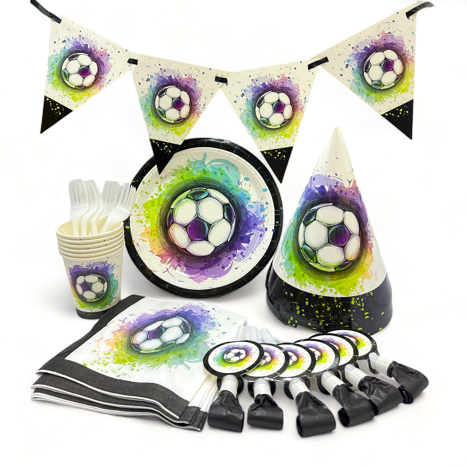 37 Pieces Color Blast Football Party Pack Disposable Tableware Sets ...