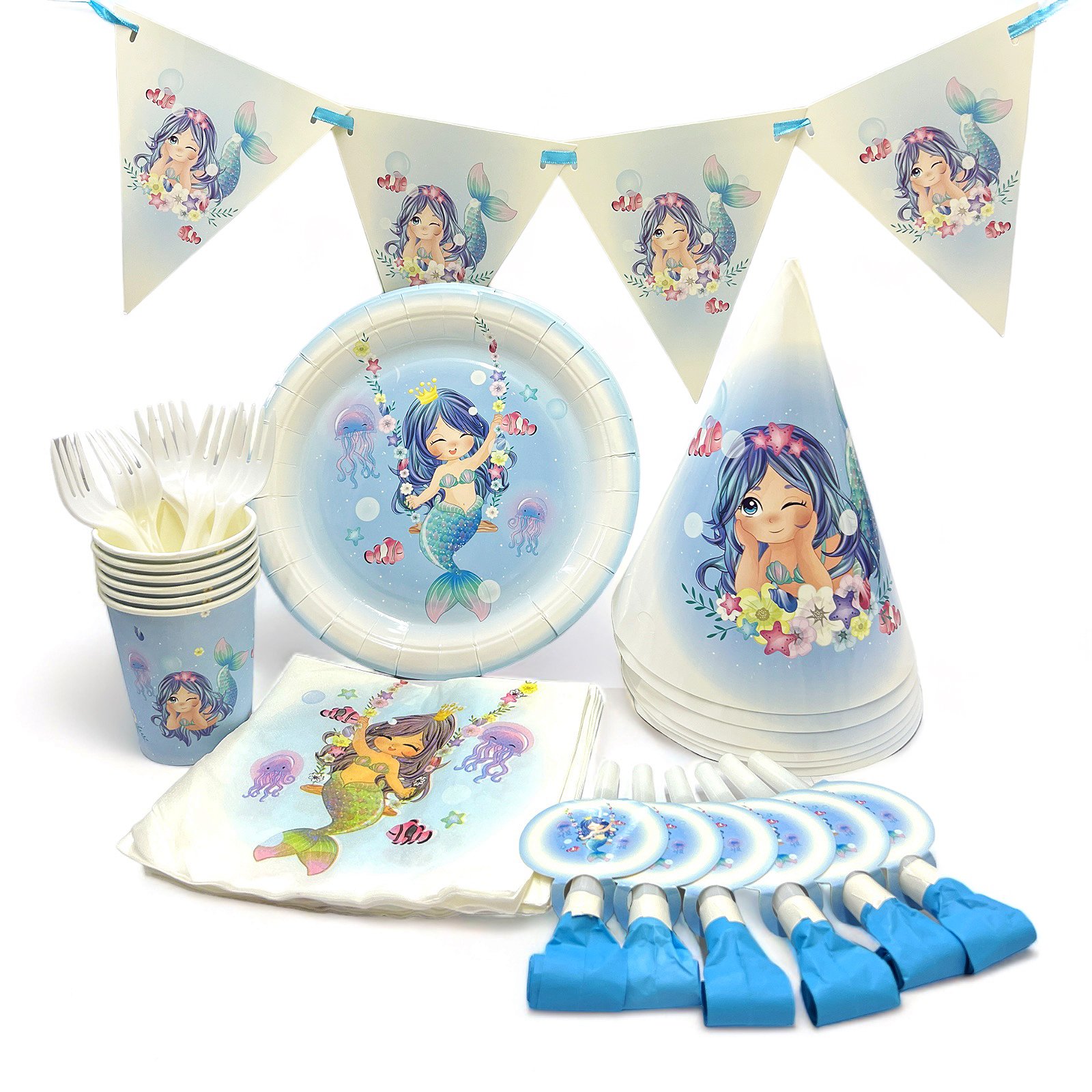 37 Pieces Mermaid Party Pack Disposable Tableware Sets – Birthday Party ...