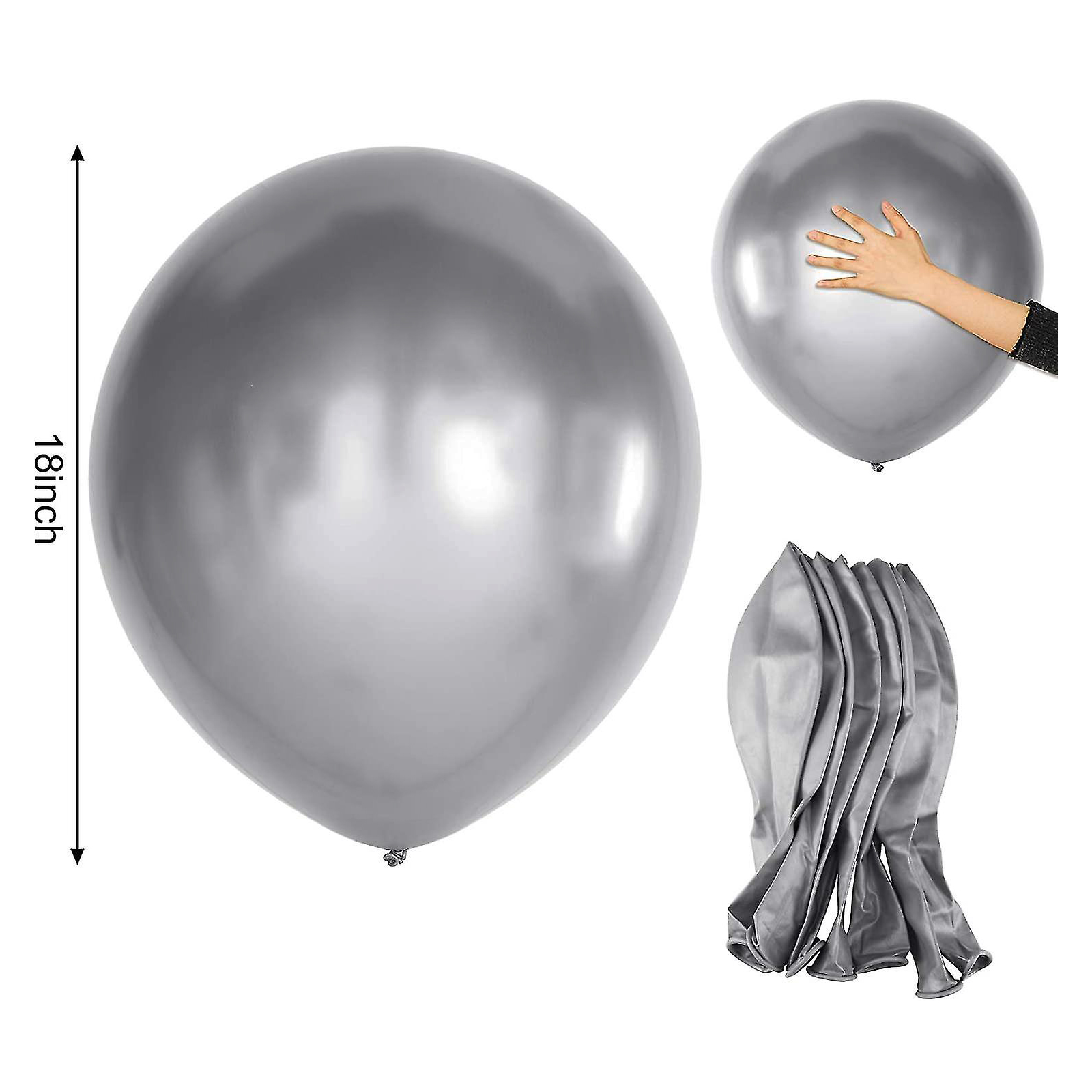 6-Pieces 18″ Latex Balloons, Silver – Party Time Dubai