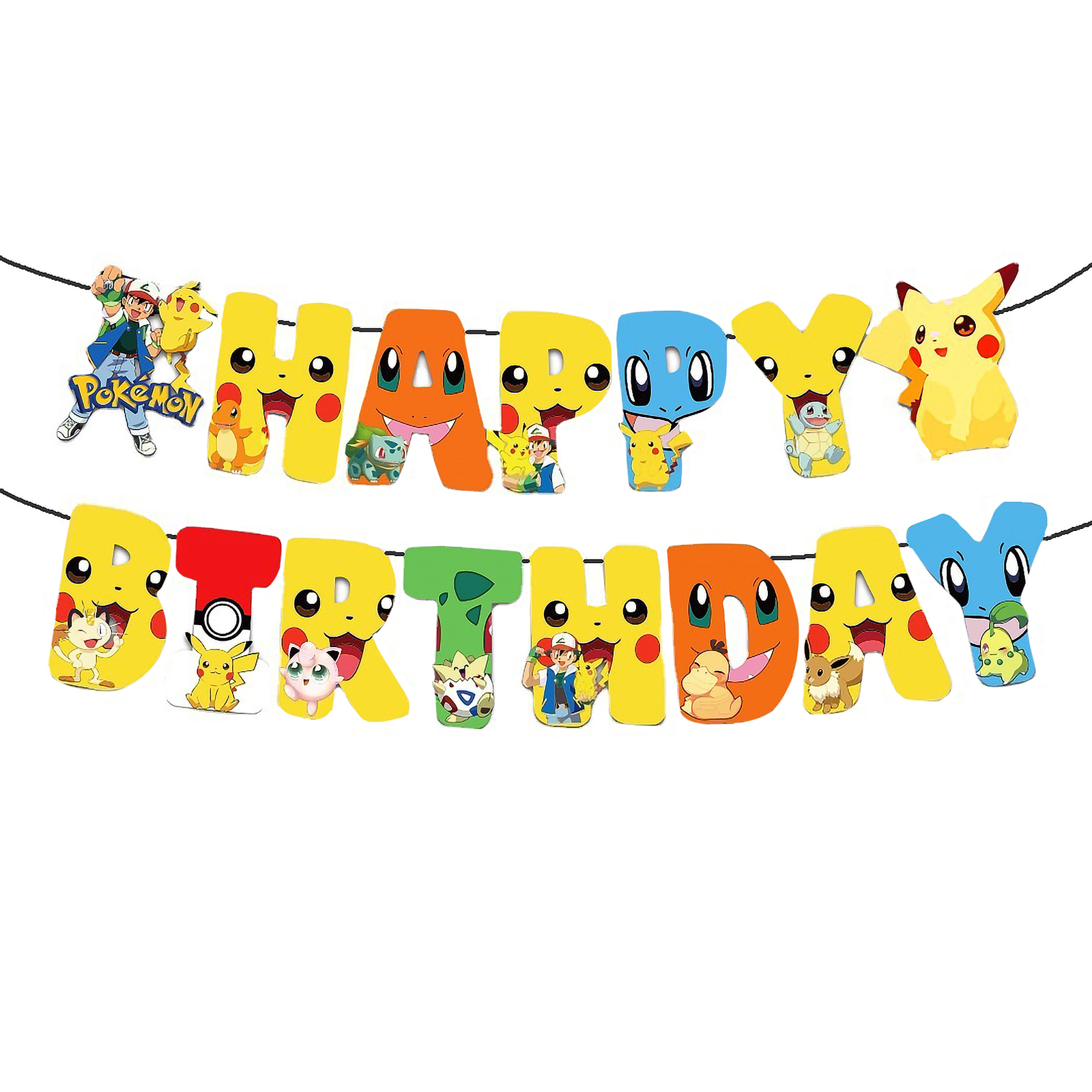 Pokemon Happy Birthday Banner, Pokemon Theme Birthday Party Decoration ...
