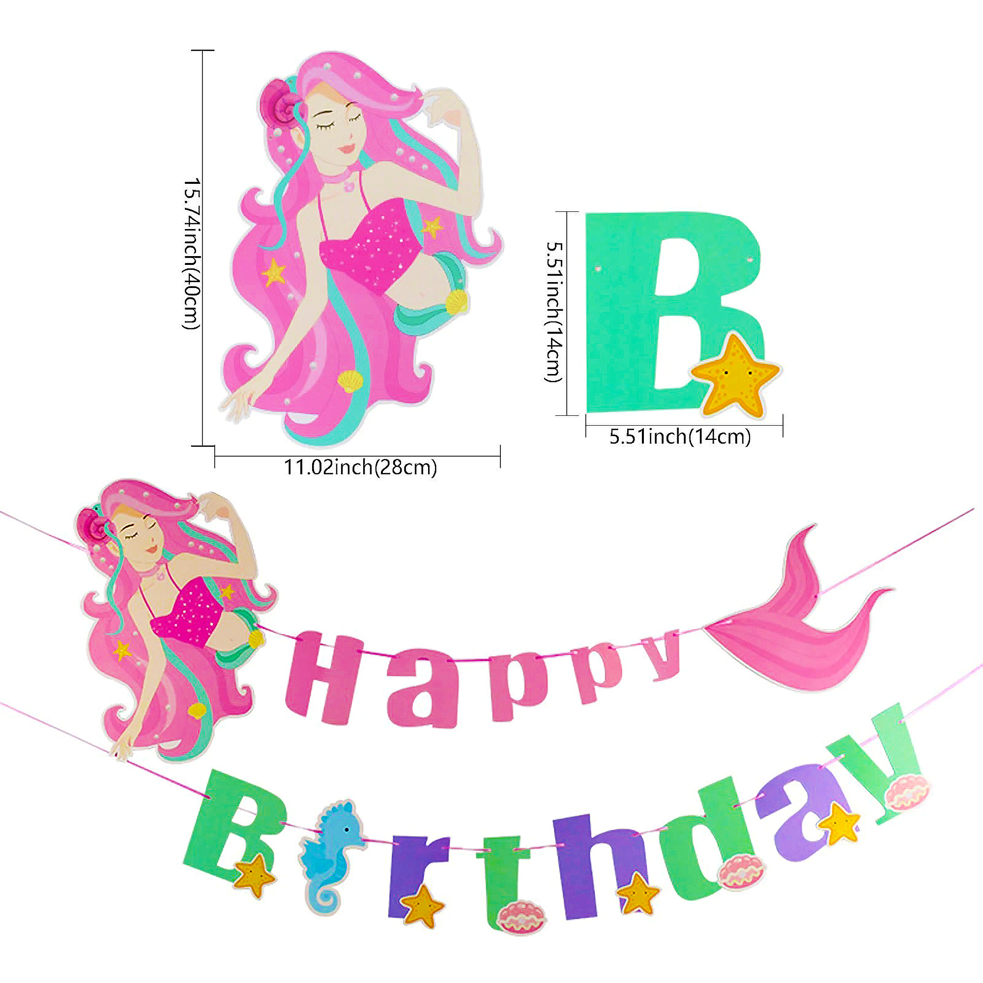 Mermaid Happy Birthday Banner, Mermaid Theme Birthday Party Decoration ...