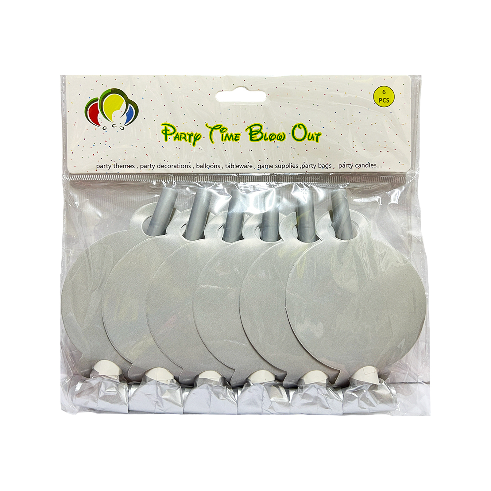 6-Pieces Silver Party Blowouts – Birthday Party Favors – Party Time Dubai