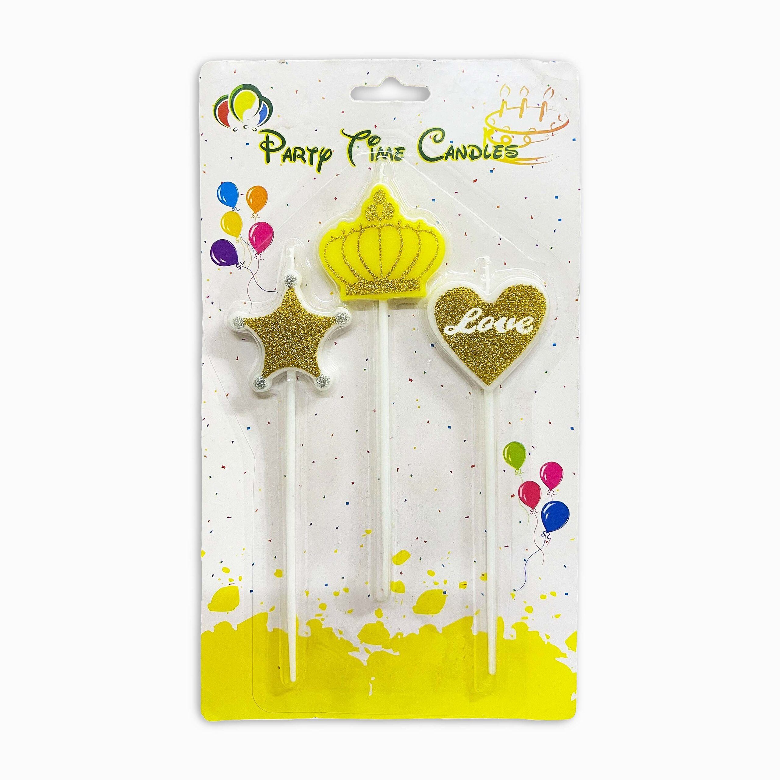 3pcs Glittery Shapes Birthday Candle Sticks, Gold – Party Time Dubai