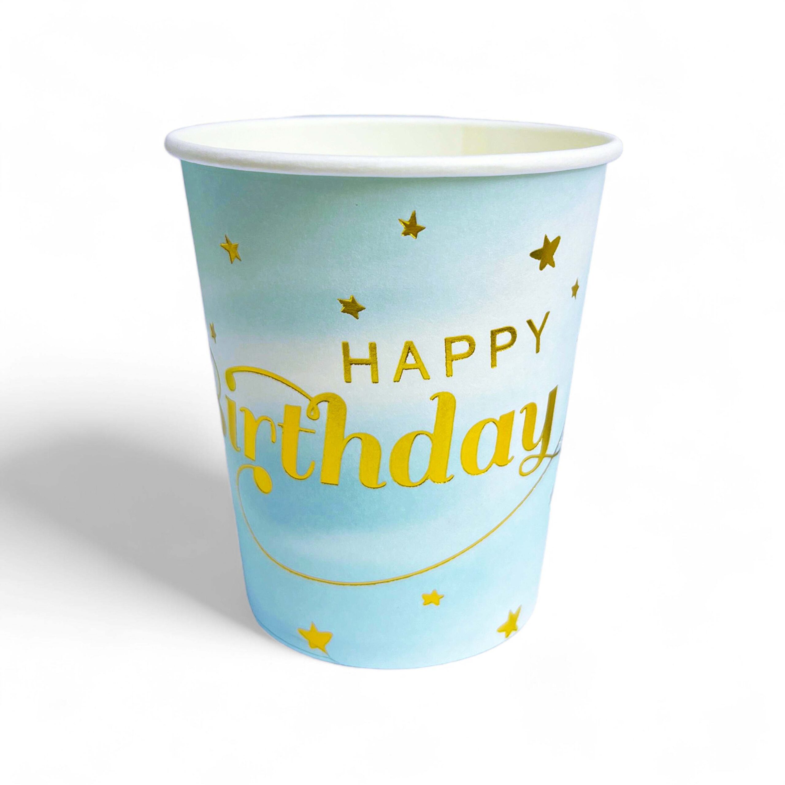 6-Pieces 9oz Disposable Happy Birthday Paper Cups – Gradient Blue ...