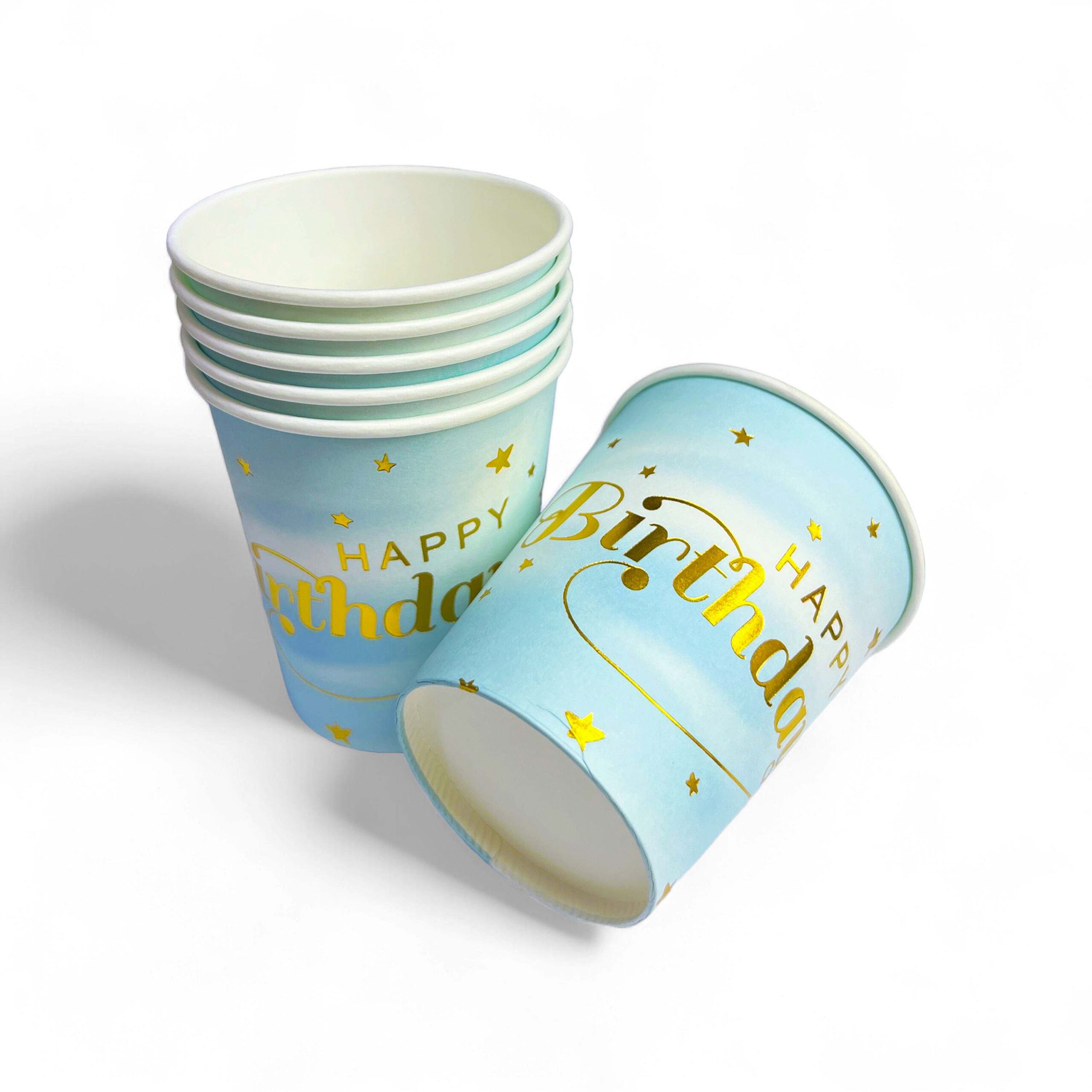 6-Pieces 9oz Disposable Happy Birthday Paper Cups – Gradient Blue ...