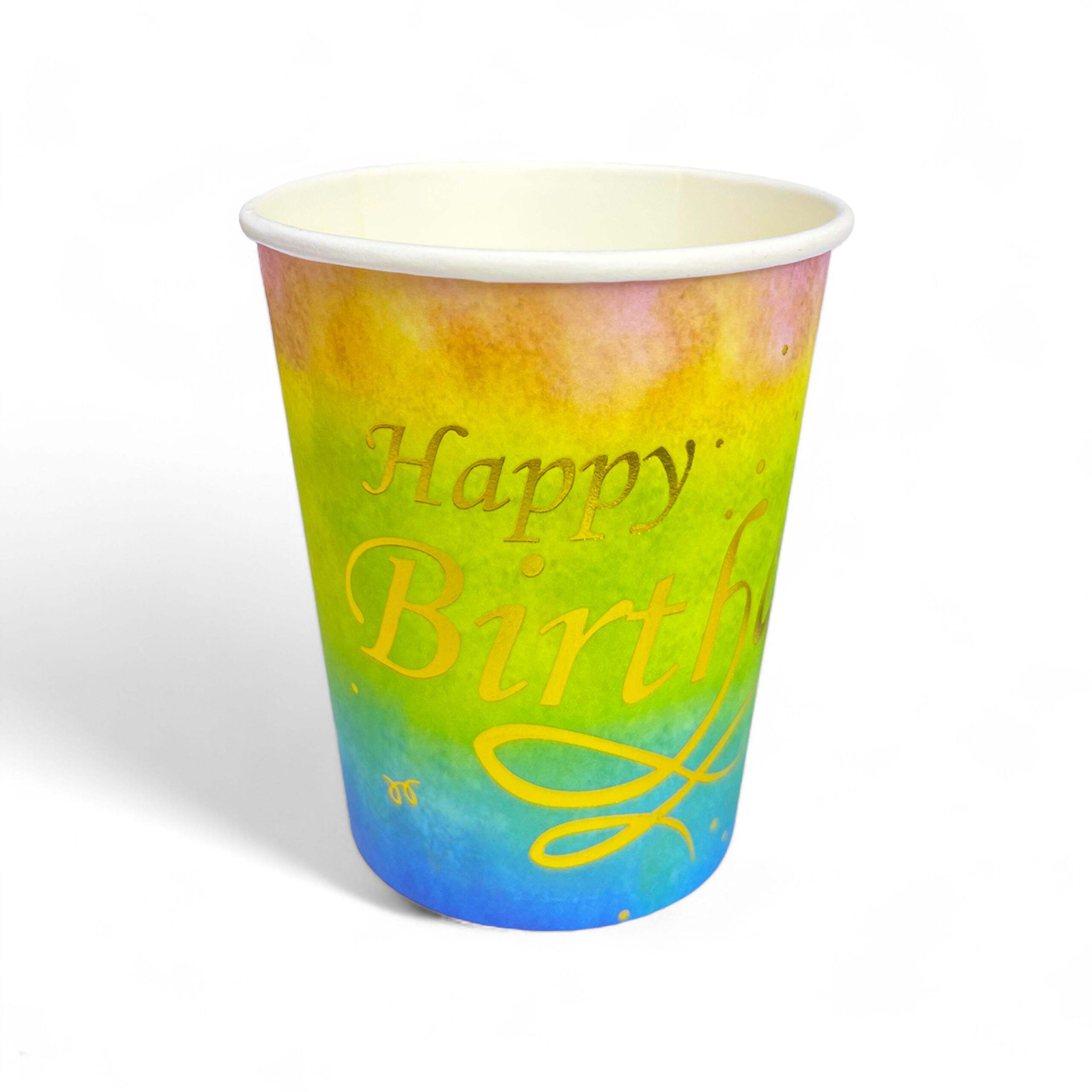 6-Pieces 9oz Disposable Happy Birthday Paper Cups – Colorful Gradient ...