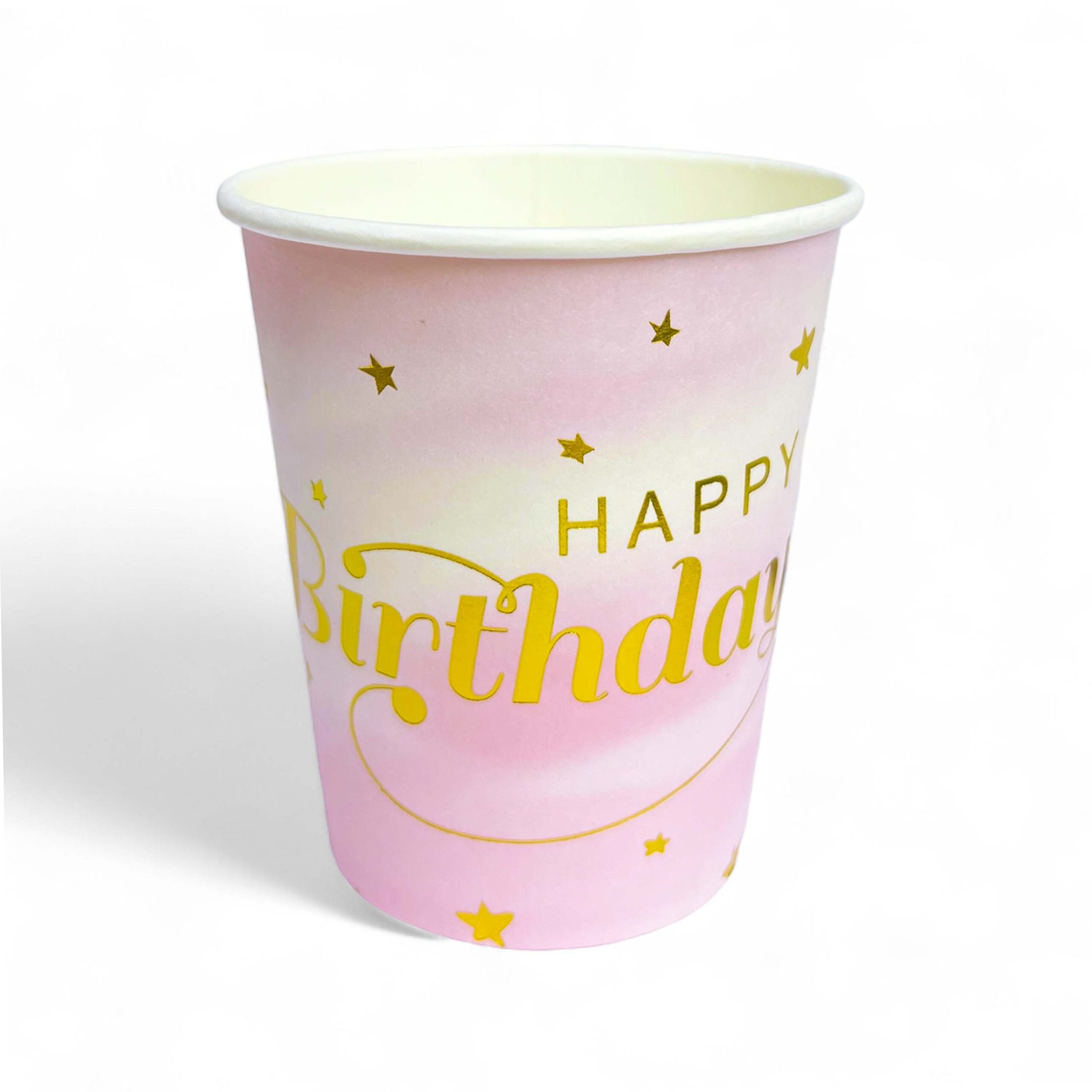 6-Pieces 9oz Disposable Happy Birthday Paper Cups – Gradient Pink ...