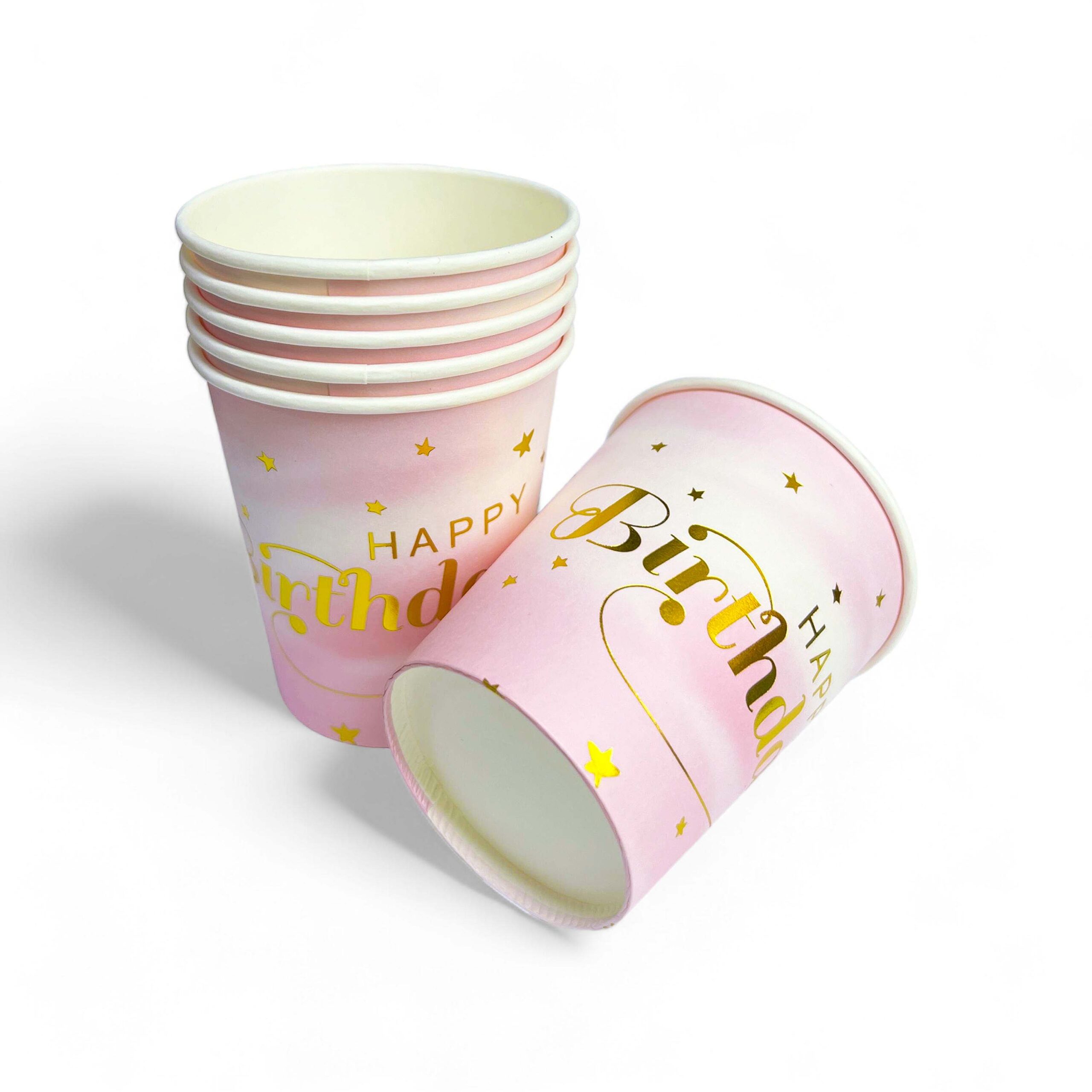 6-Pieces 9oz Disposable Happy Birthday Paper Cups – Gradient Pink ...