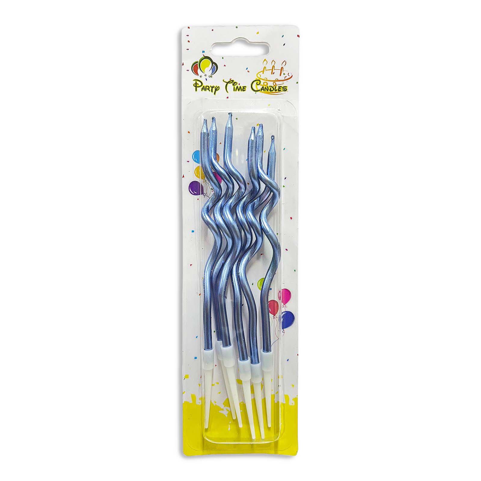 6pcs Metallic Curly Spiral Birthday Candles, Blue – Party Time Dubai
