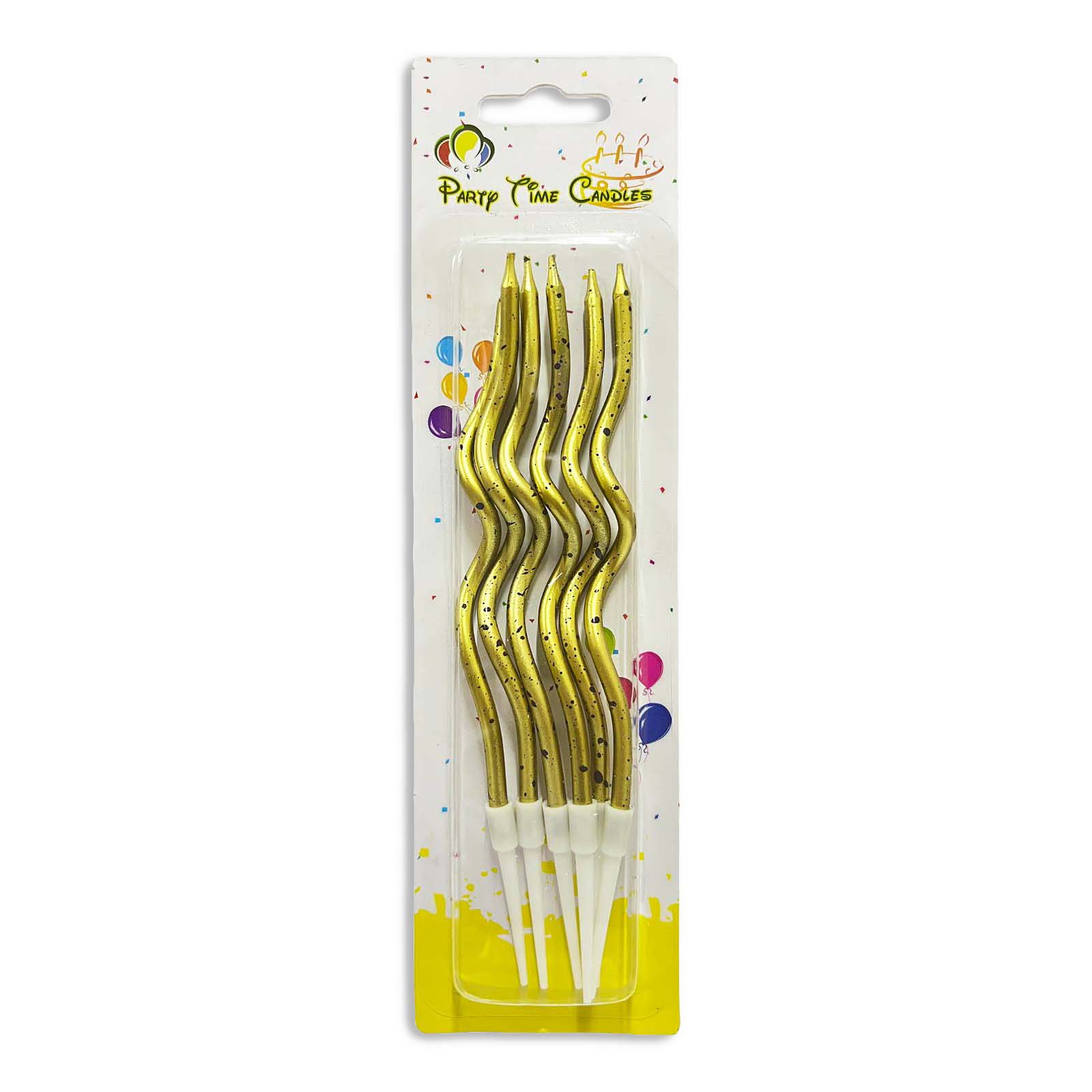 6pcs Dotted Metallic Curly Spiral Birthday Candles, Gold – Party Time Dubai