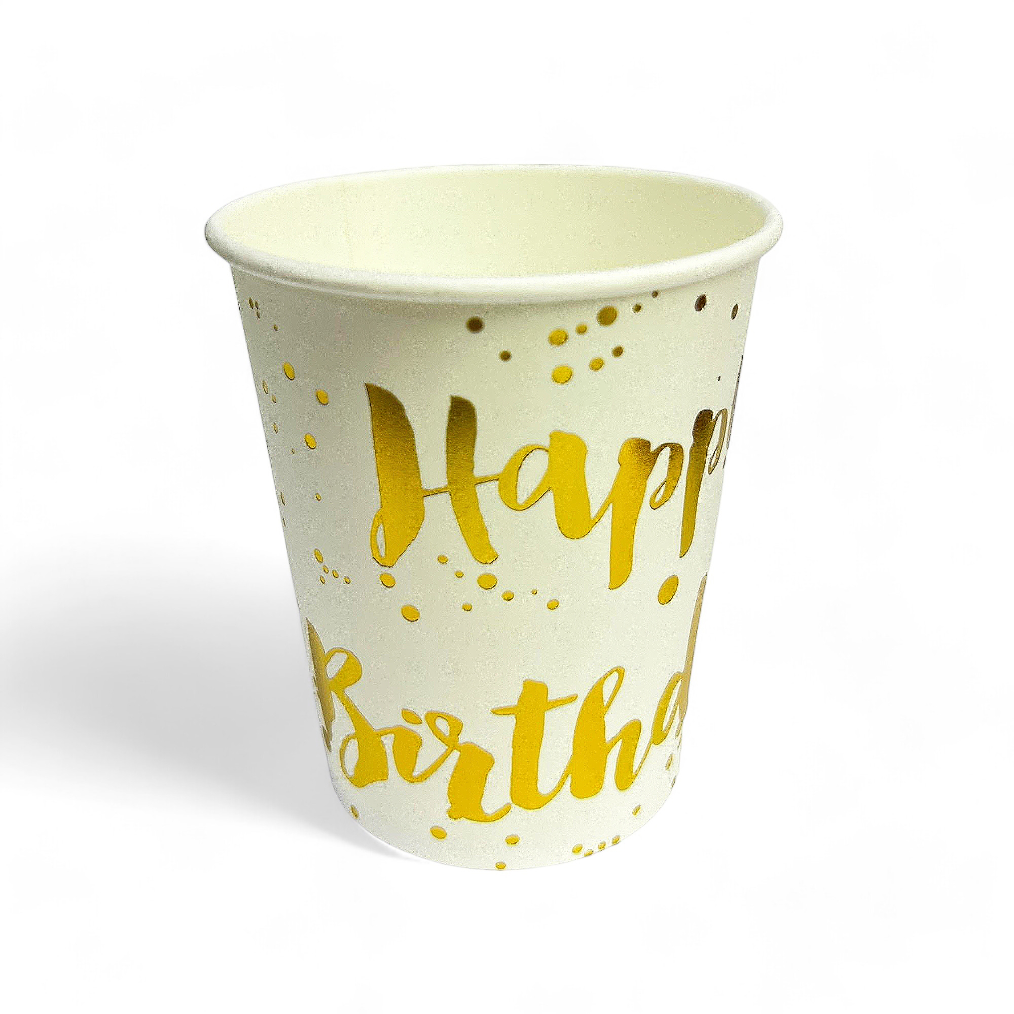 6-Pieces 9oz Disposable Happy Birthday Paper Cups, White & Gold – Party ...