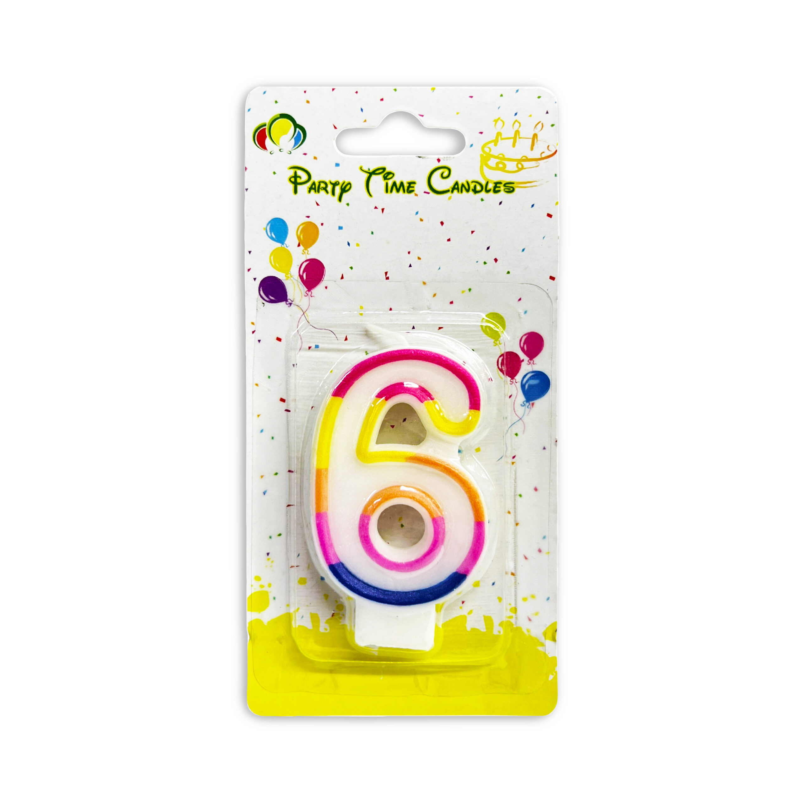 Number 6 Candle, Multicolor – Birthday Candle – Party Time Dubai