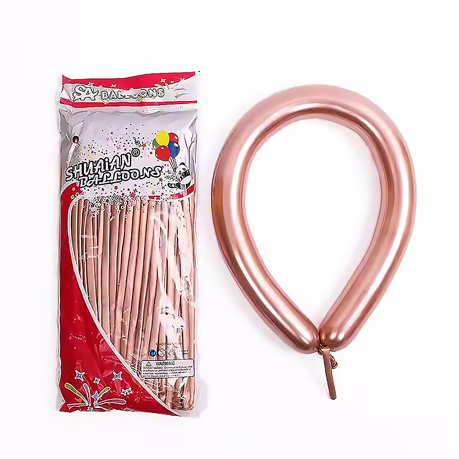 100-Pieces 260q Long Balloons, Chrome Rose Gold – Party Time Dubai