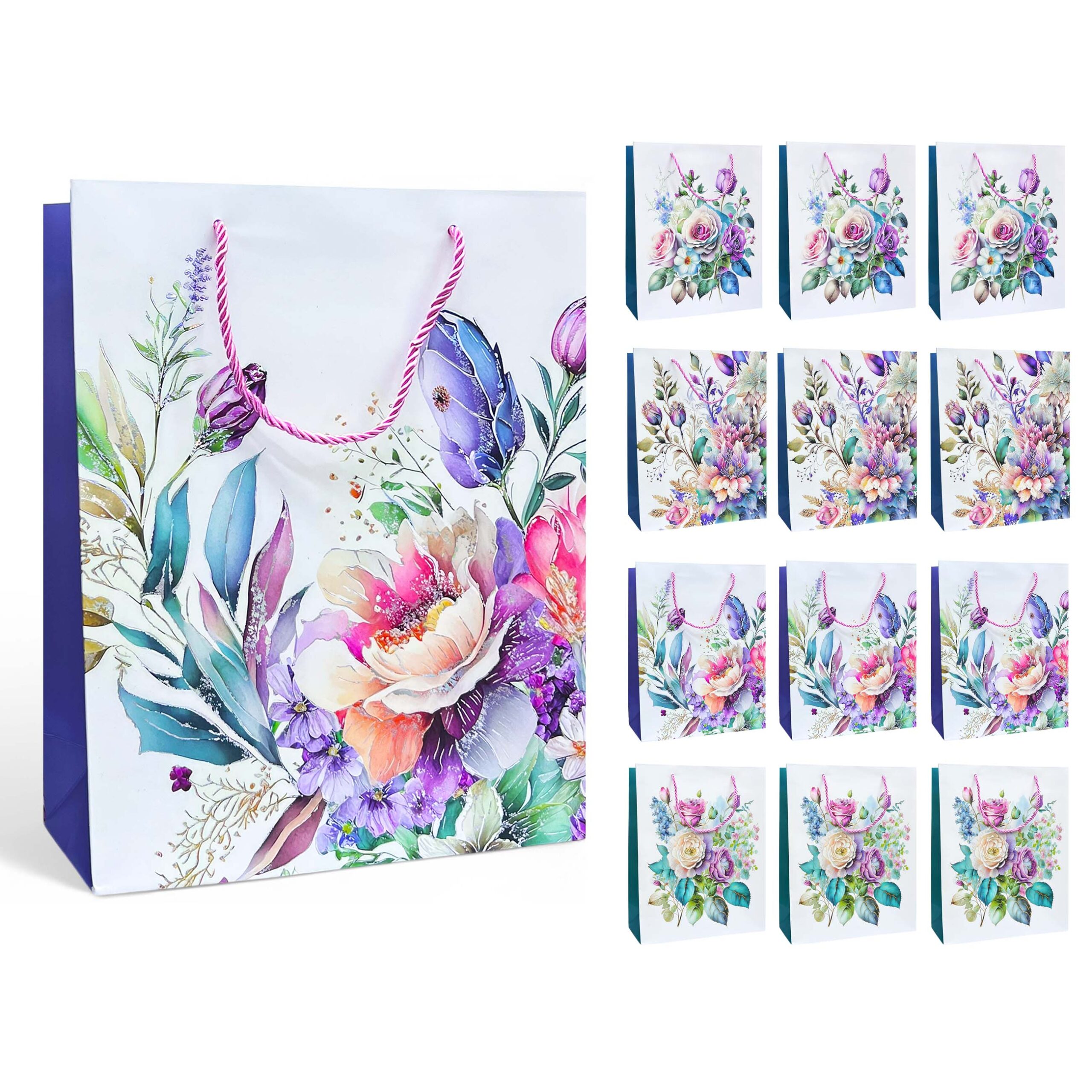 Pack of 12 Assorted Design Paper Bags, Birthday Gift Bags – 3 Sizes ...