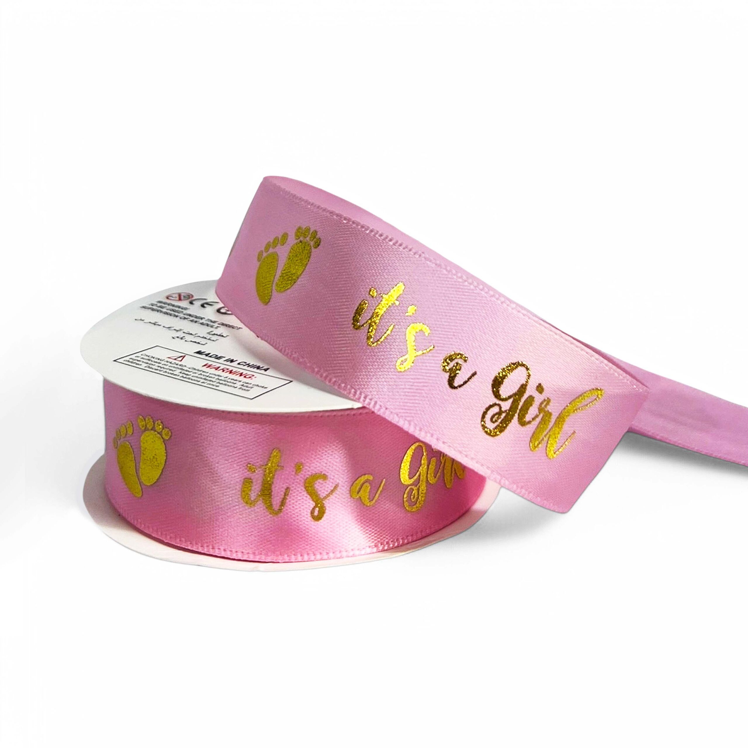 2.5cm x 2mtrs It’s a Girl Satin Ribbon, Baby Shower and Gender Reveal ...