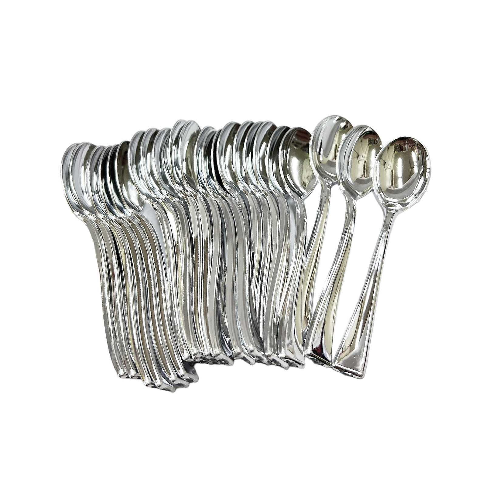 24-Pieces Silver Mini Metallic Plastic Spoons – Disposable Party ...