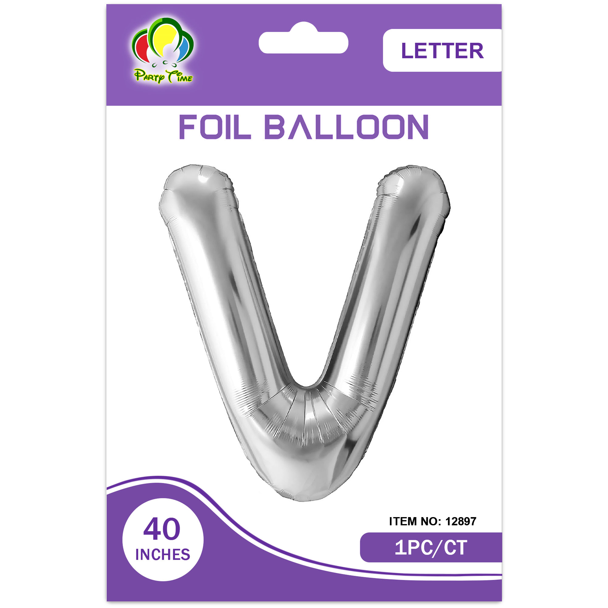 40″ Letter V Foil Balloon, Silver – Party Time Dubai