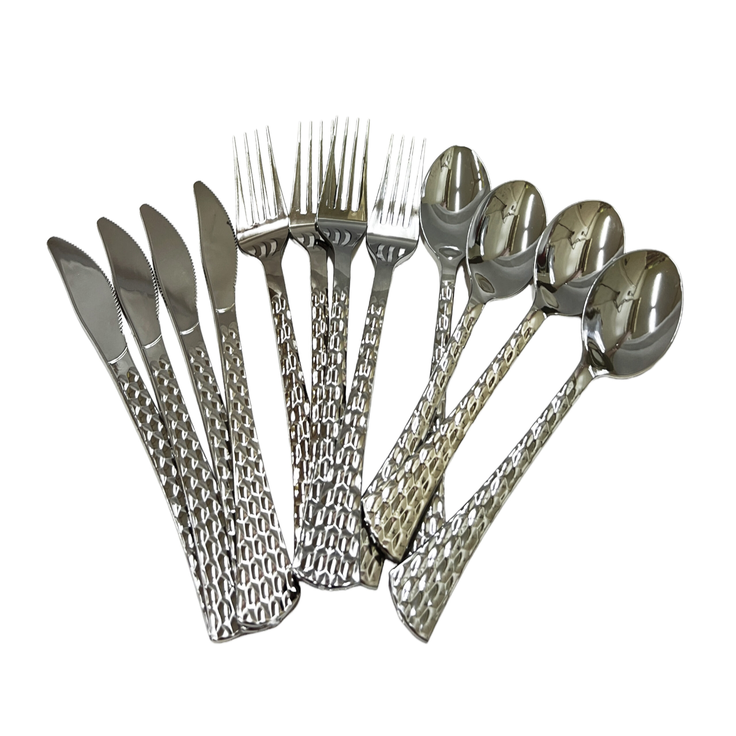 12-Pieces Metallic Dark Silver Plastic Cutlery Set – Disposable Party ...